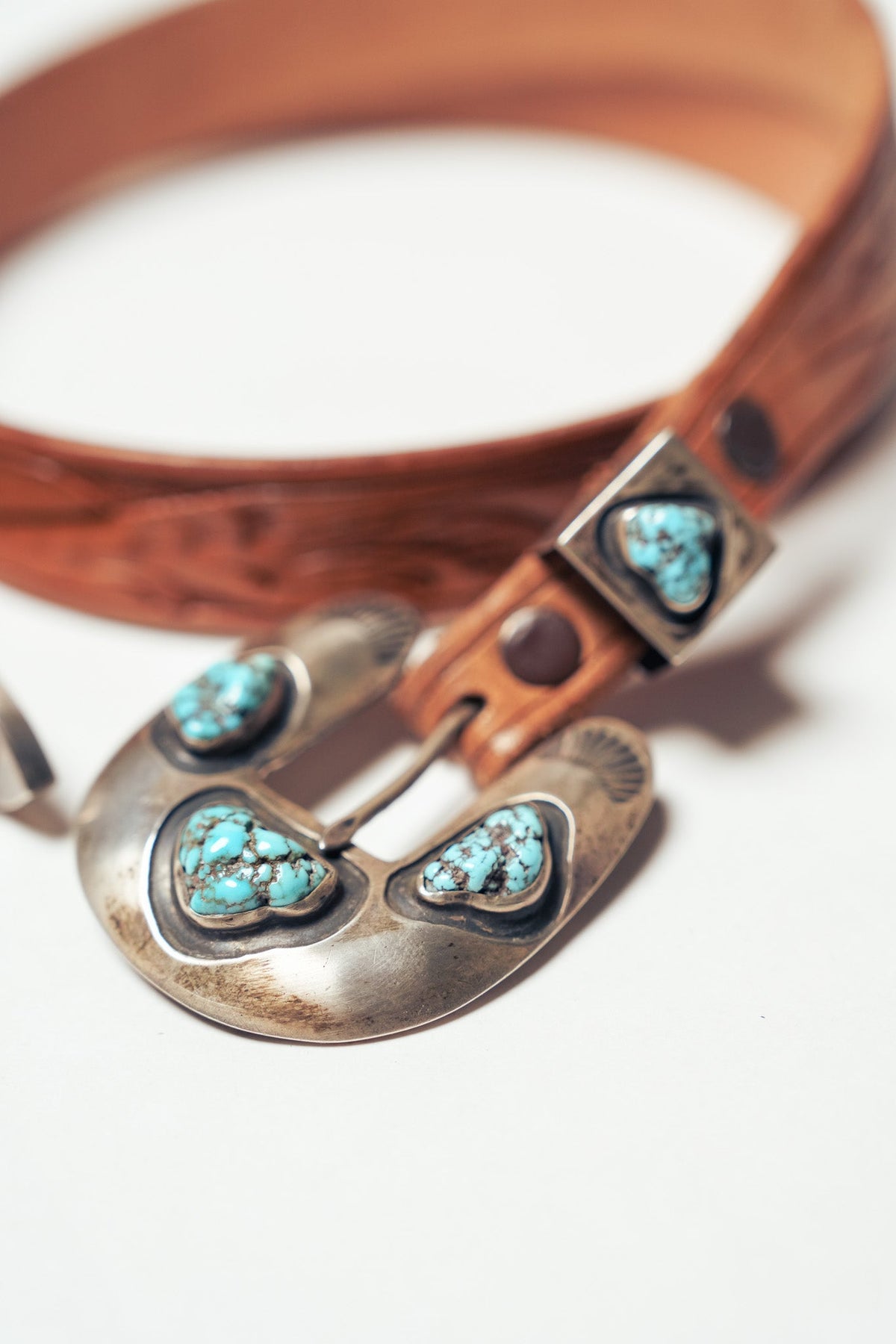 Vintage Turquoise Nugget Buckle & Leather Belt